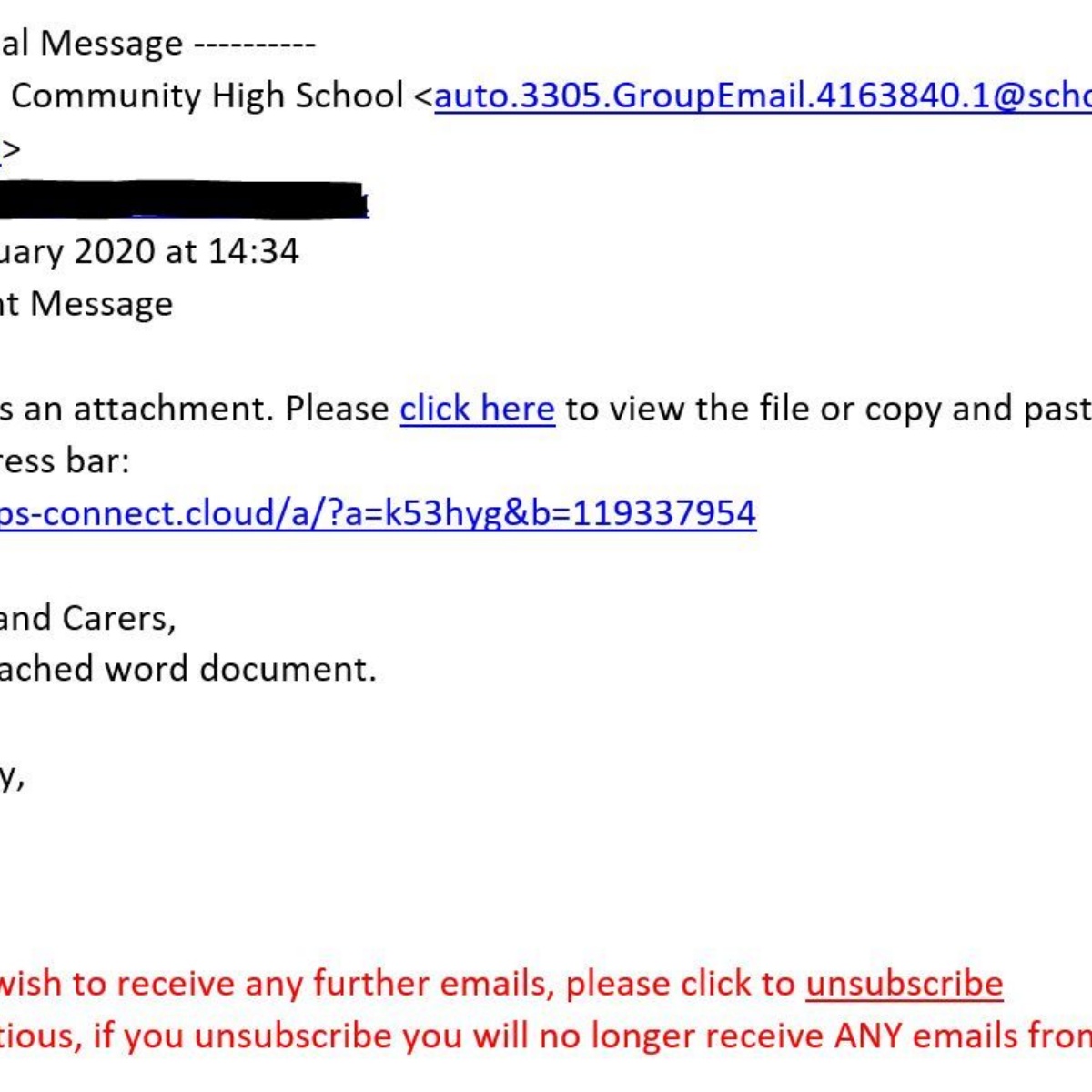Email Alert - Barnhill Community High School